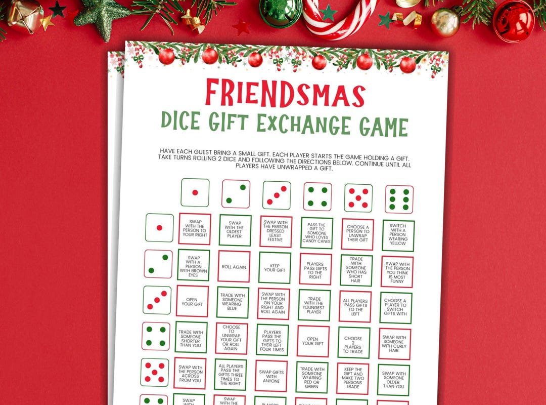 Friendsmas Gift Exchange Game Printable Christmas Game Christmas Dice ...