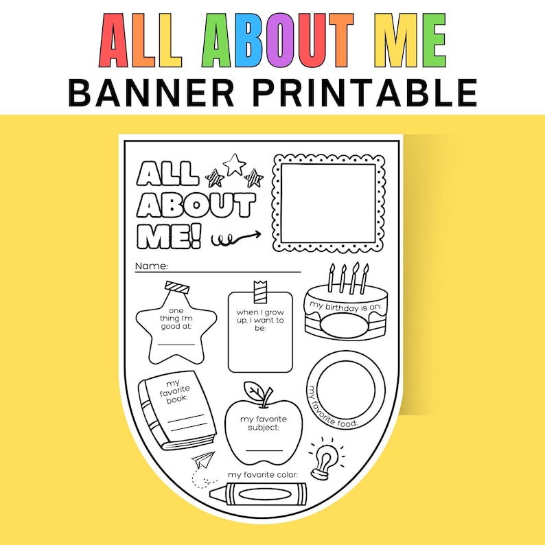 All About Me Banner First Day of School Printable Back to School ...
