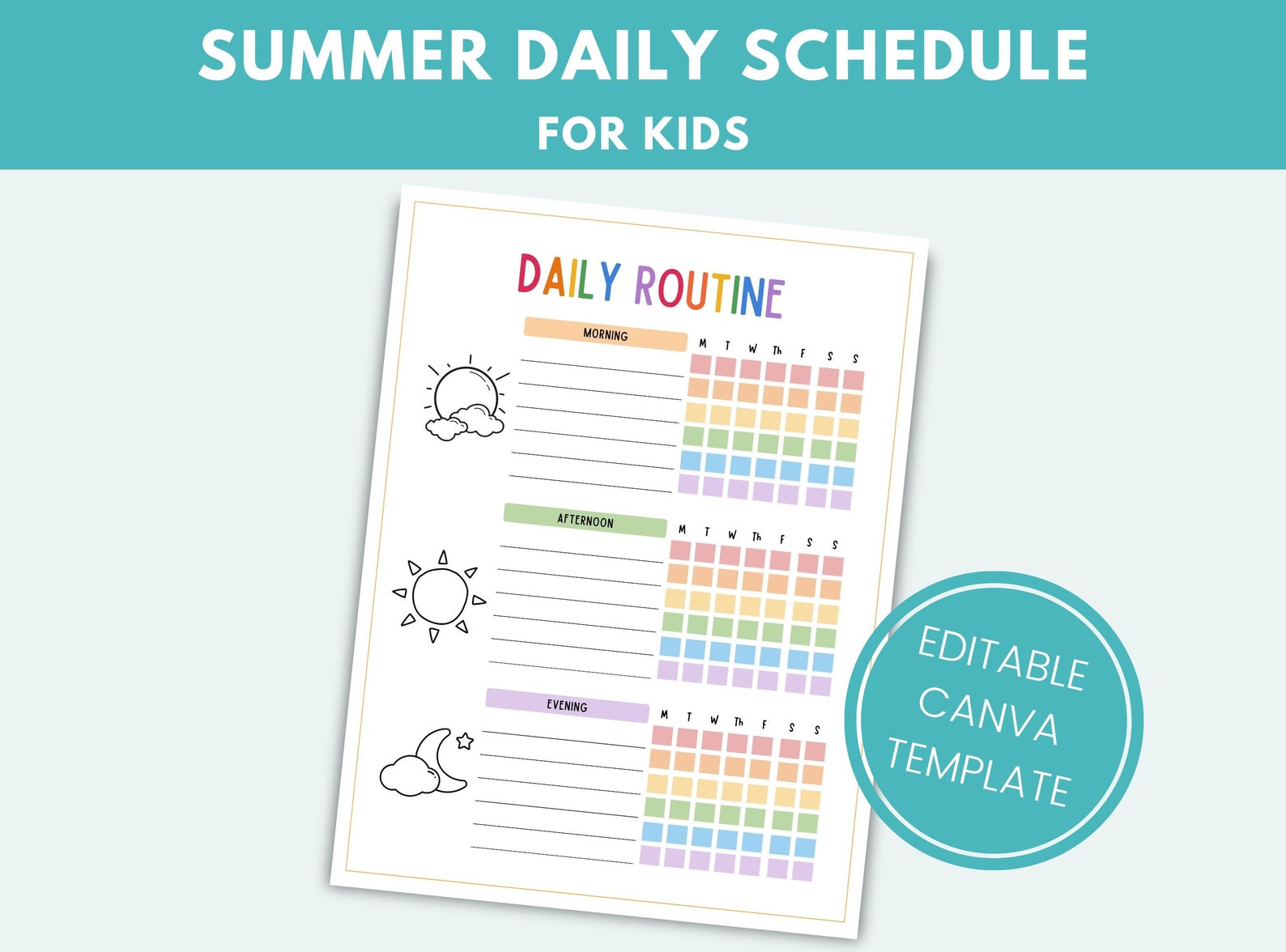 Daily Summer Routine for Kids Printable Summer Schedule Daily Checklist ...