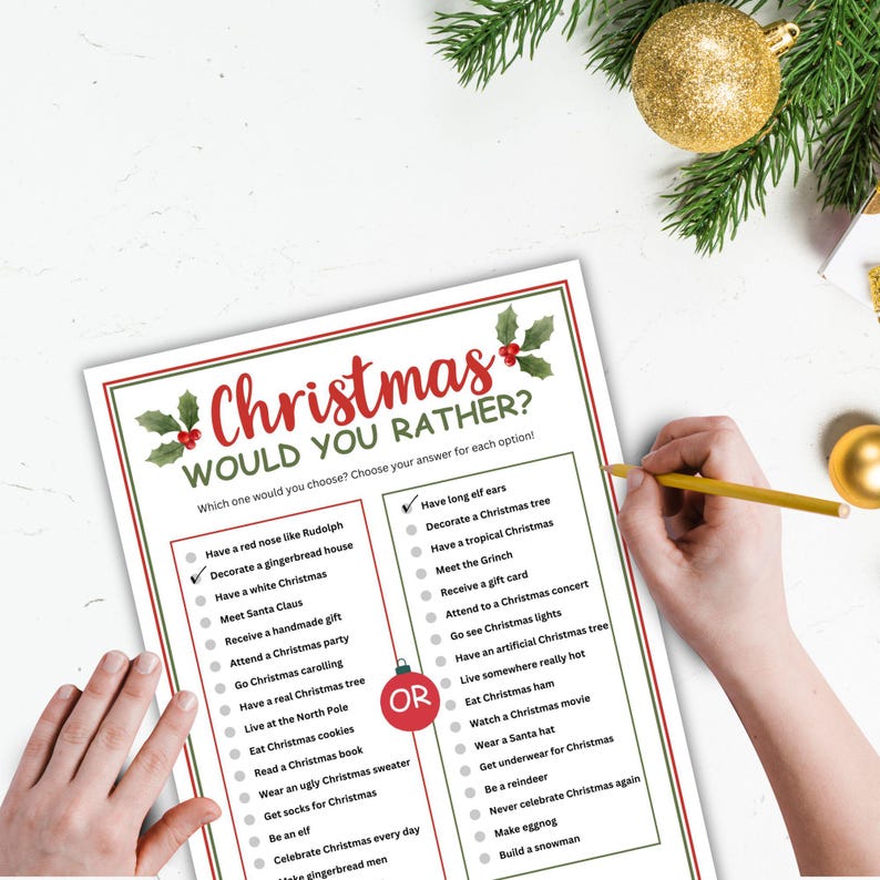 Would You Rather Christmas Game Would You Rather Christmas Party Games ...