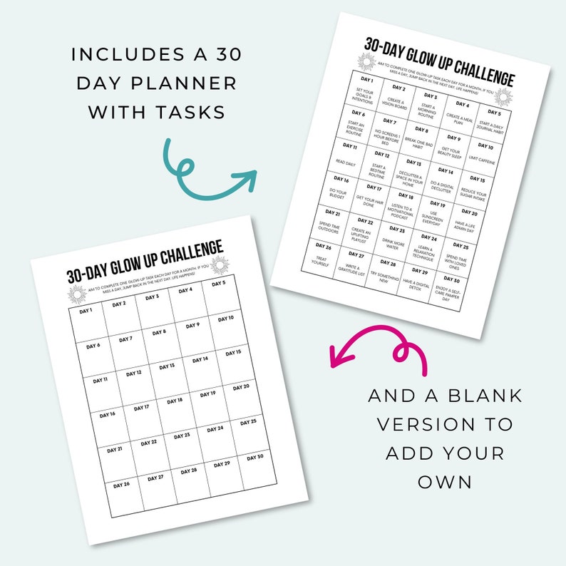 30 Day Glow up Challenge Printable Glow up Challenge Tracker Improve ...