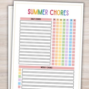 Summer Chore Chart for Kids Daily Summer Schedule Summer Routine Summer ...