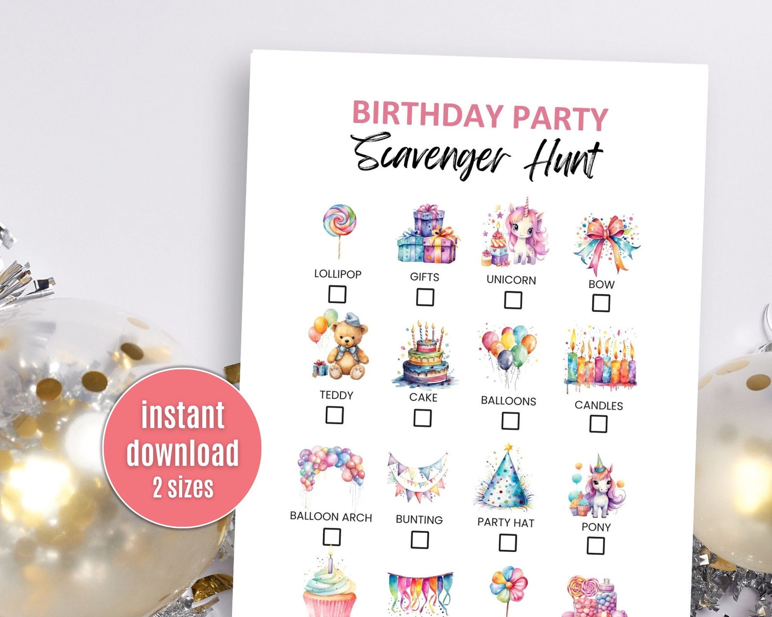 Birthday Party Scavenger Hunt Printable Indoor Scavenger Hunt Birthday ...