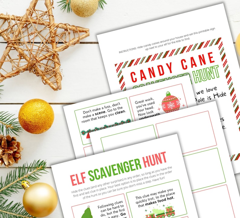 Printable Elf Scavenger Hunt Clues Elf Candy Cane Hunt Sign Christmas ...