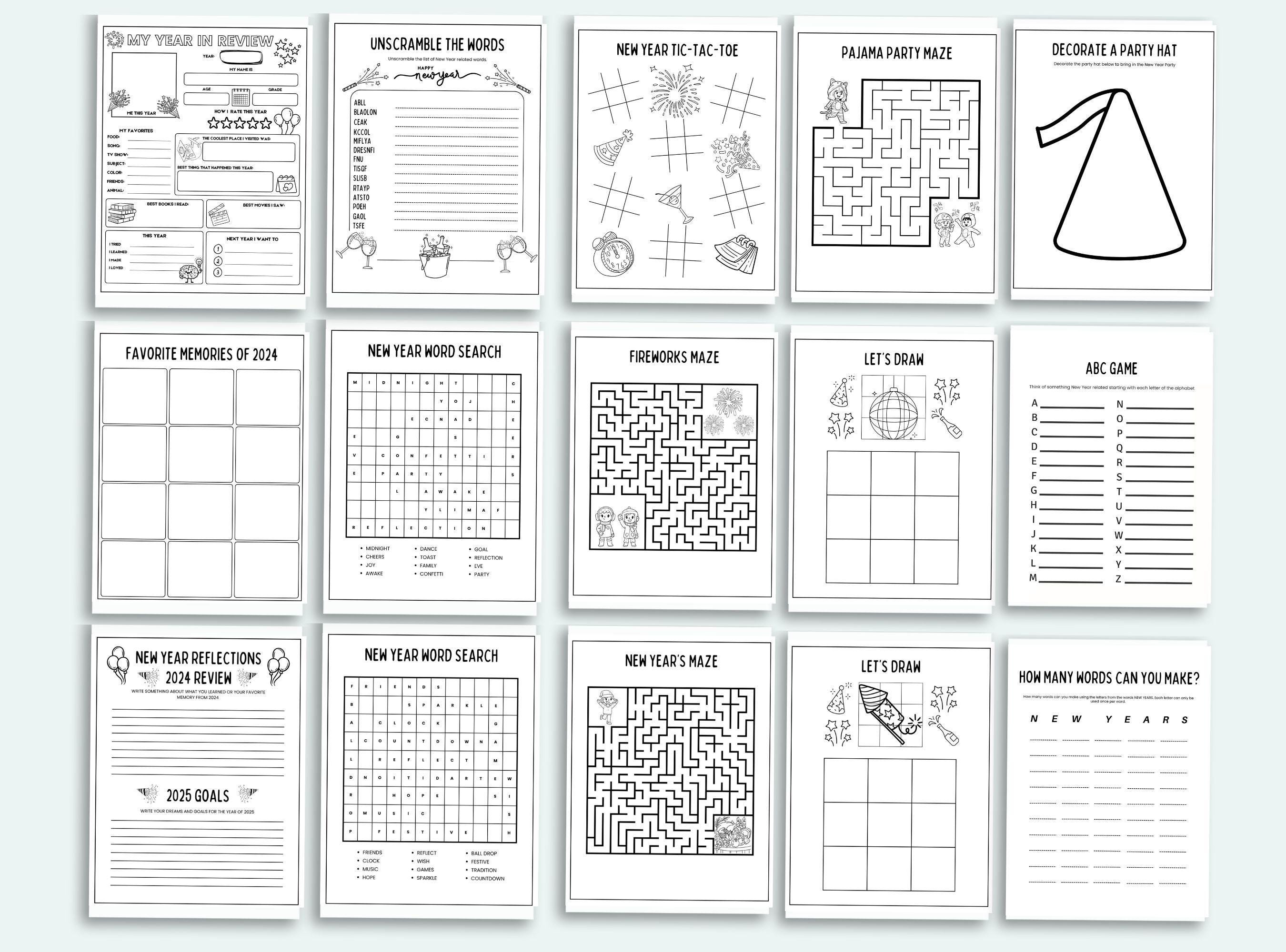 New Years Activity Bundle Printable New Years Eve 2025 Activity Sheet ...
