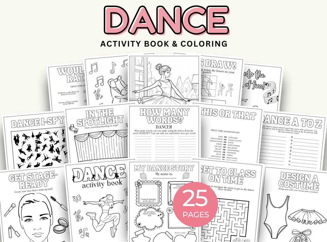 Dance Activity Book Printable Dance Coloring Book Dance Party Activity ...