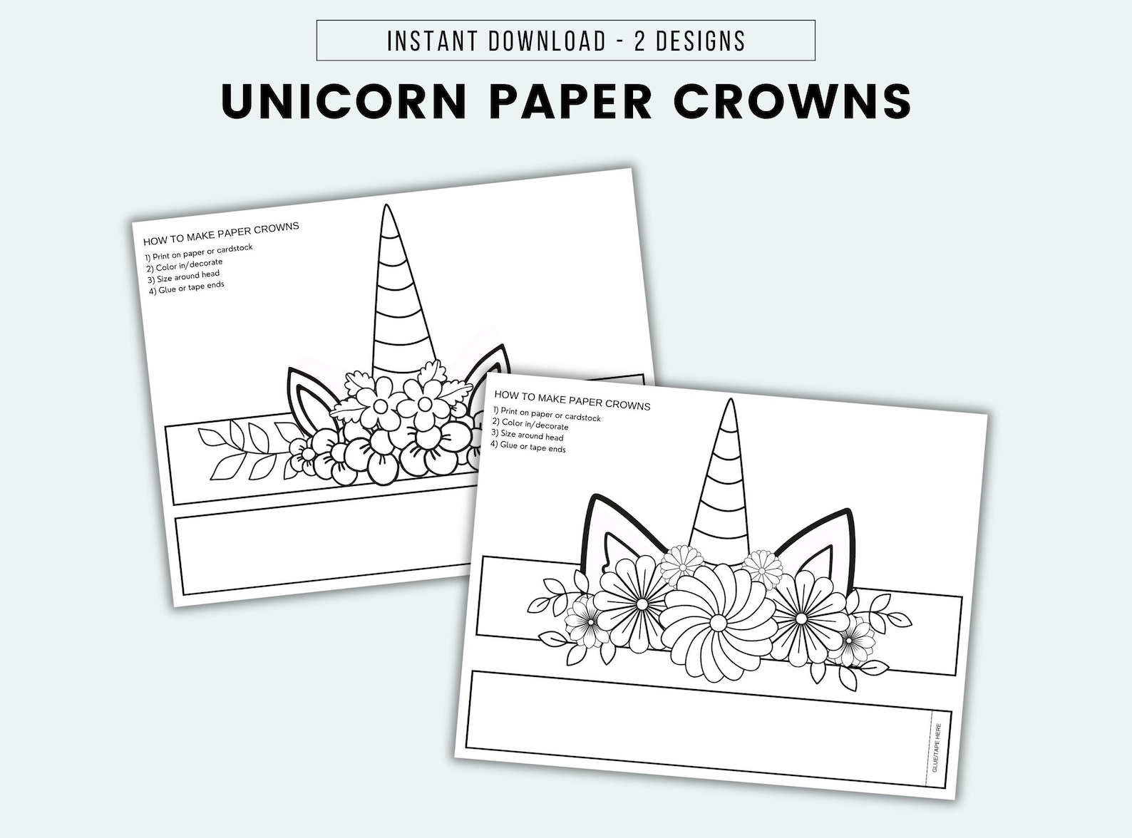 Unicorn Paper Crown Printable Unicorn Crown Unicorn Horn Coloring ...