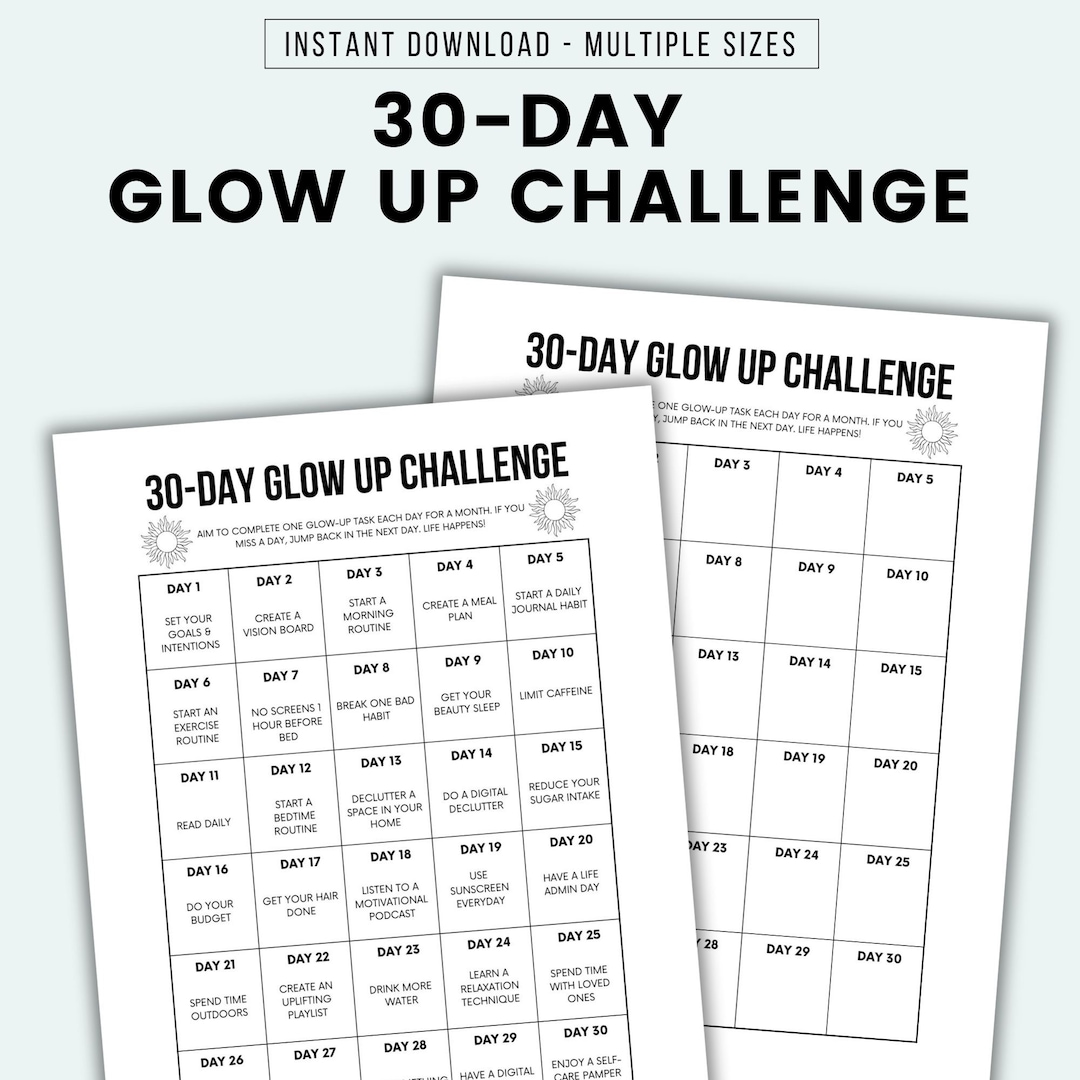 30 Day Glow up Challenge Printable Glow up Challenge Tracker Improve Your Life Daily Challenge ...