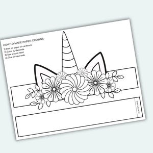 Unicorn Paper Crown Printable Unicorn Crown Unicorn Horn Coloring ...