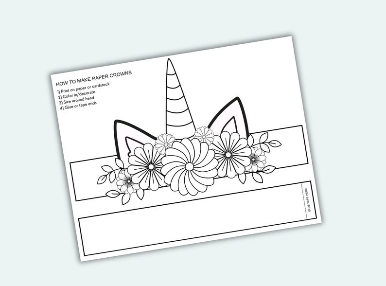 Unicorn Paper Crown Printable Unicorn Crown Unicorn Horn Coloring ...