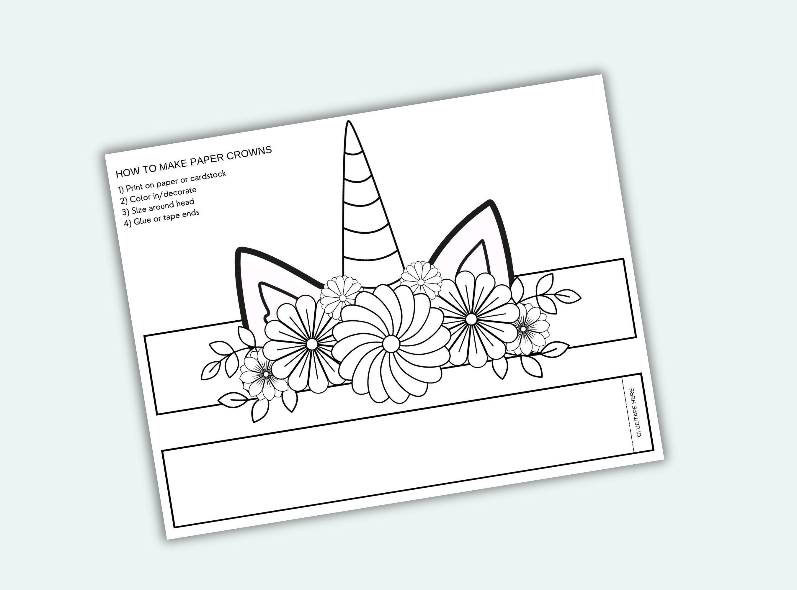 Unicorn Paper Crown Printable Unicorn Crown Unicorn Horn Coloring ...
