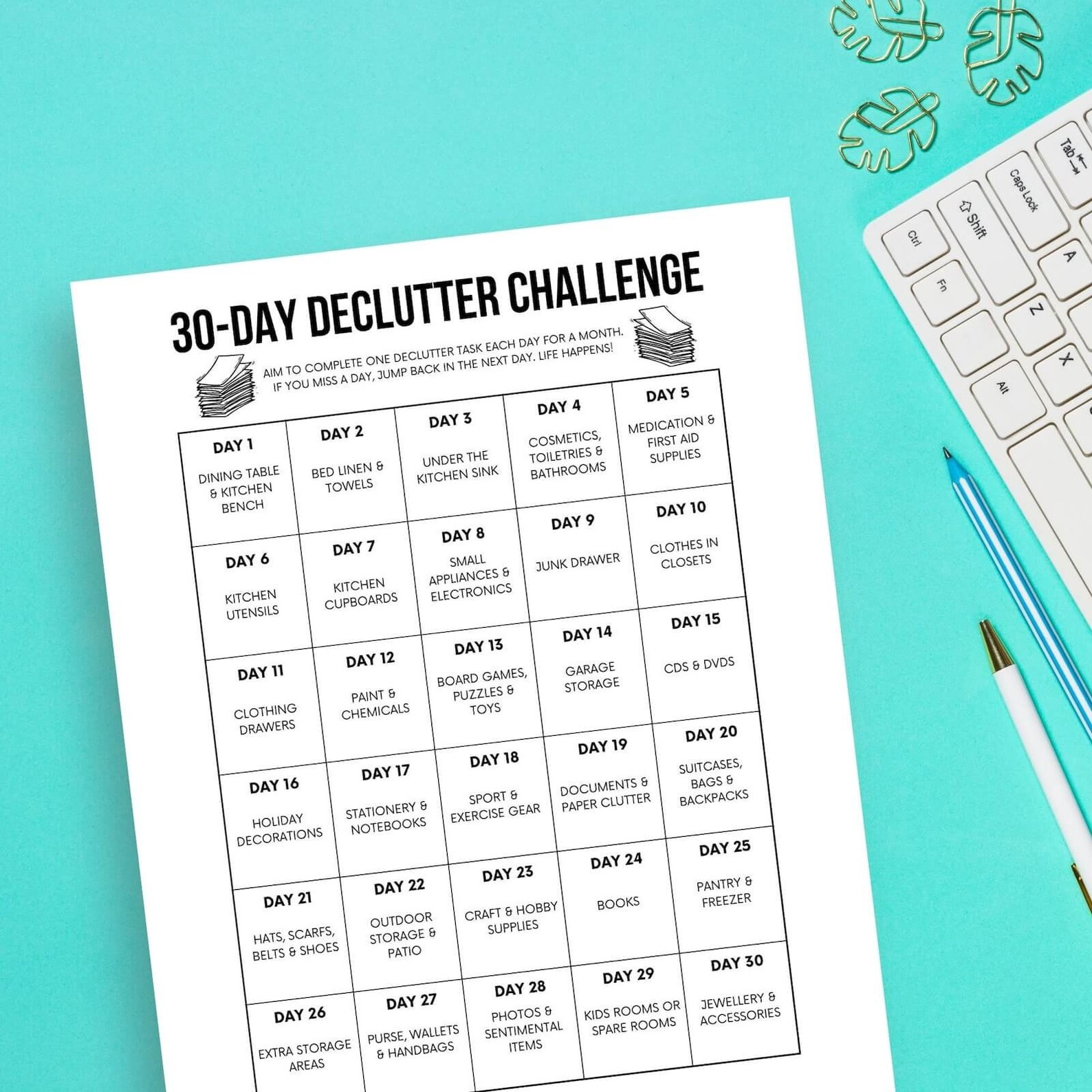 30 Day Declutter Challenge Printable Decluttering Challenge Tracker ...
