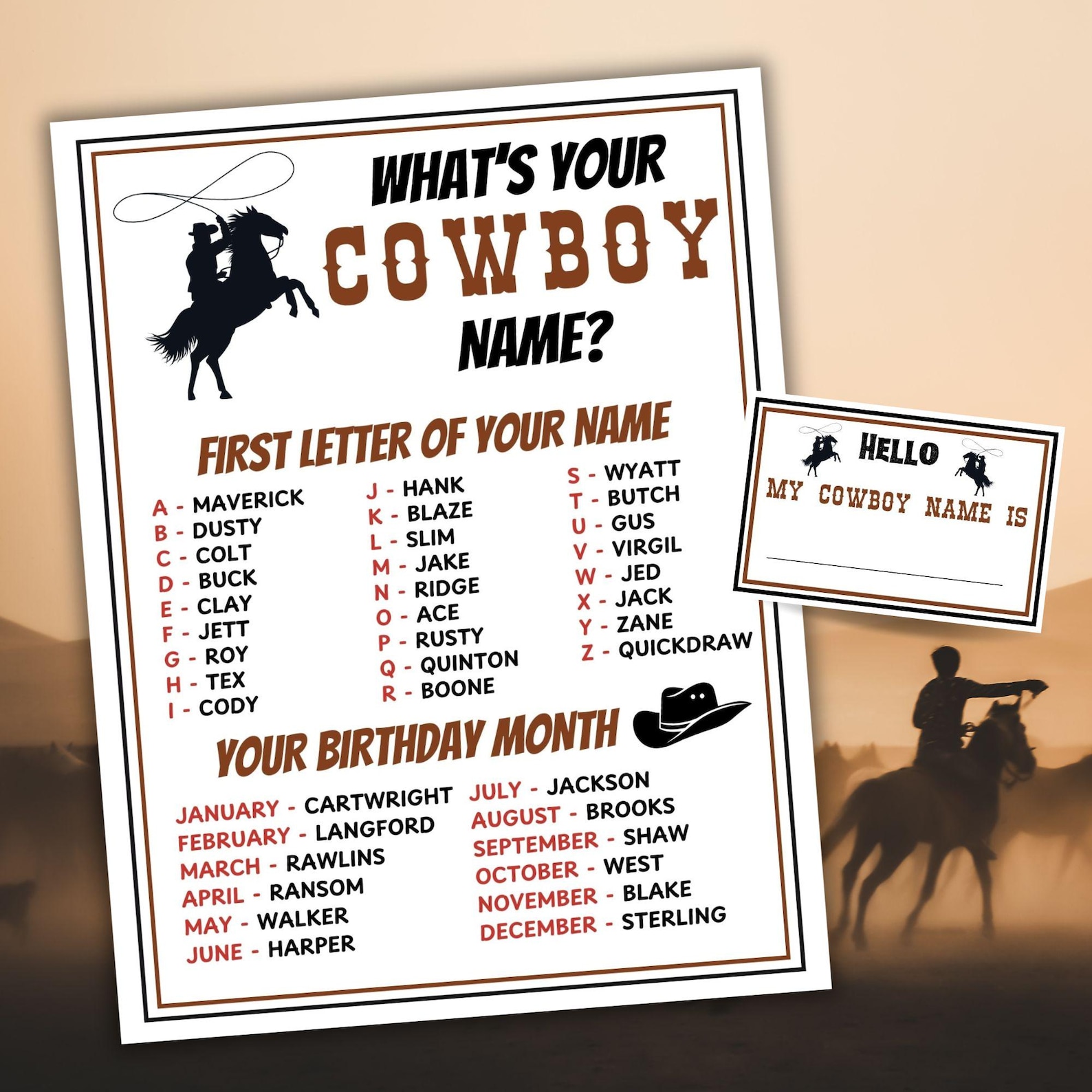 What's Your Cowboy Name Party Game Printable Cowboy Party Game Cowboy ...