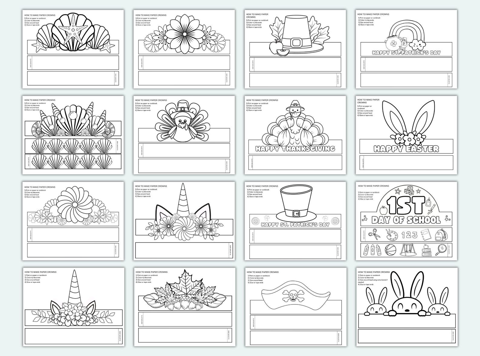 Paper Crown Bundle Printable Paper Crowns Printable Headbands Coloring ...