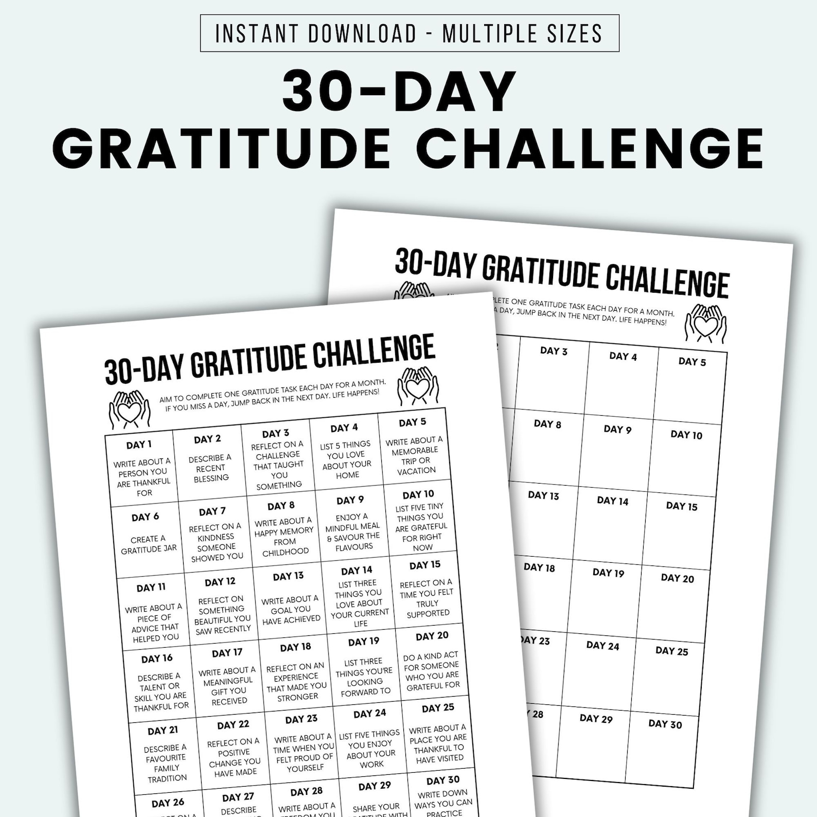 30 Day Gratitude Challenge Printable Gratefulness Challenge Tracker ...