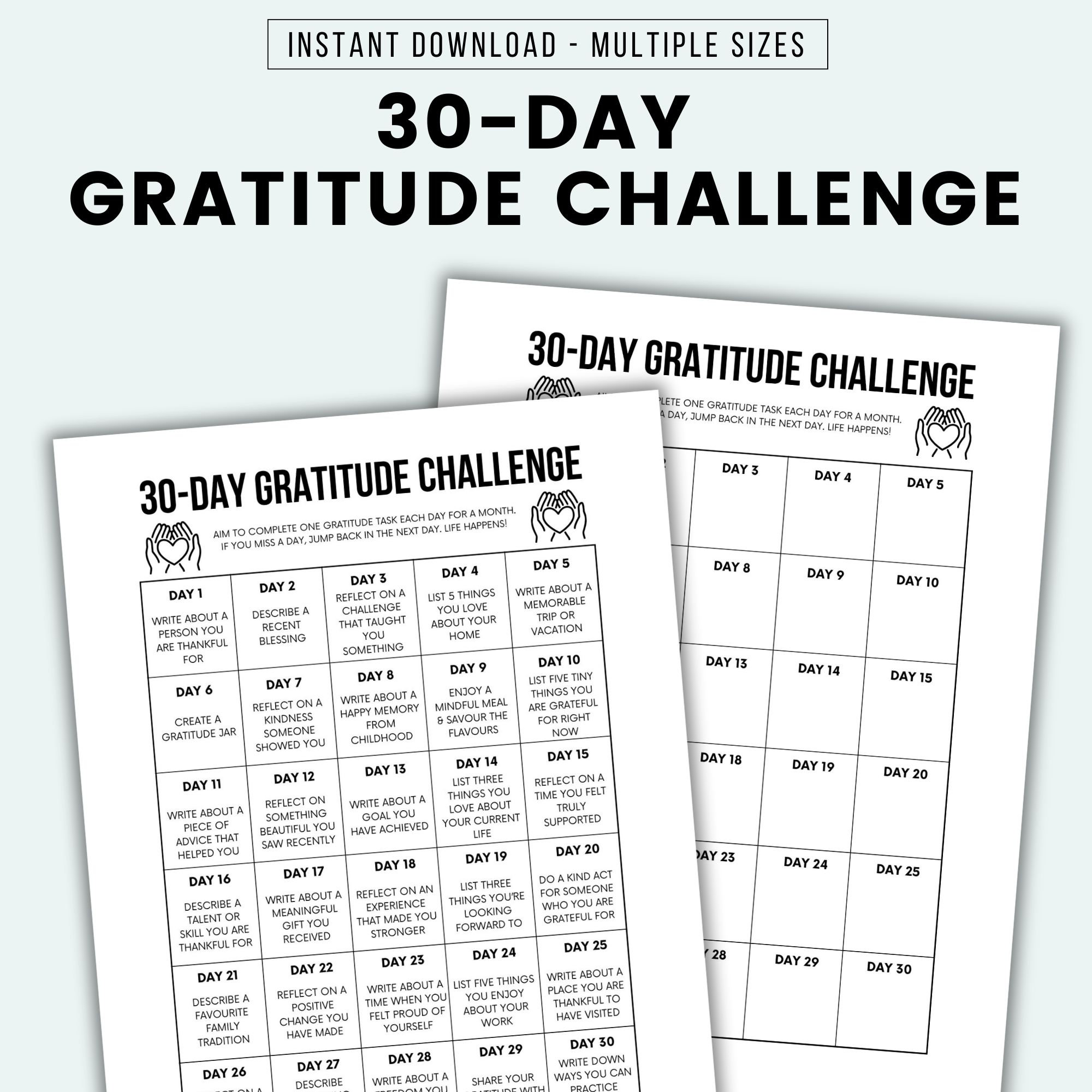30 Day Gratitude Challenge Printable Gratefulness Challenge Tracker ...