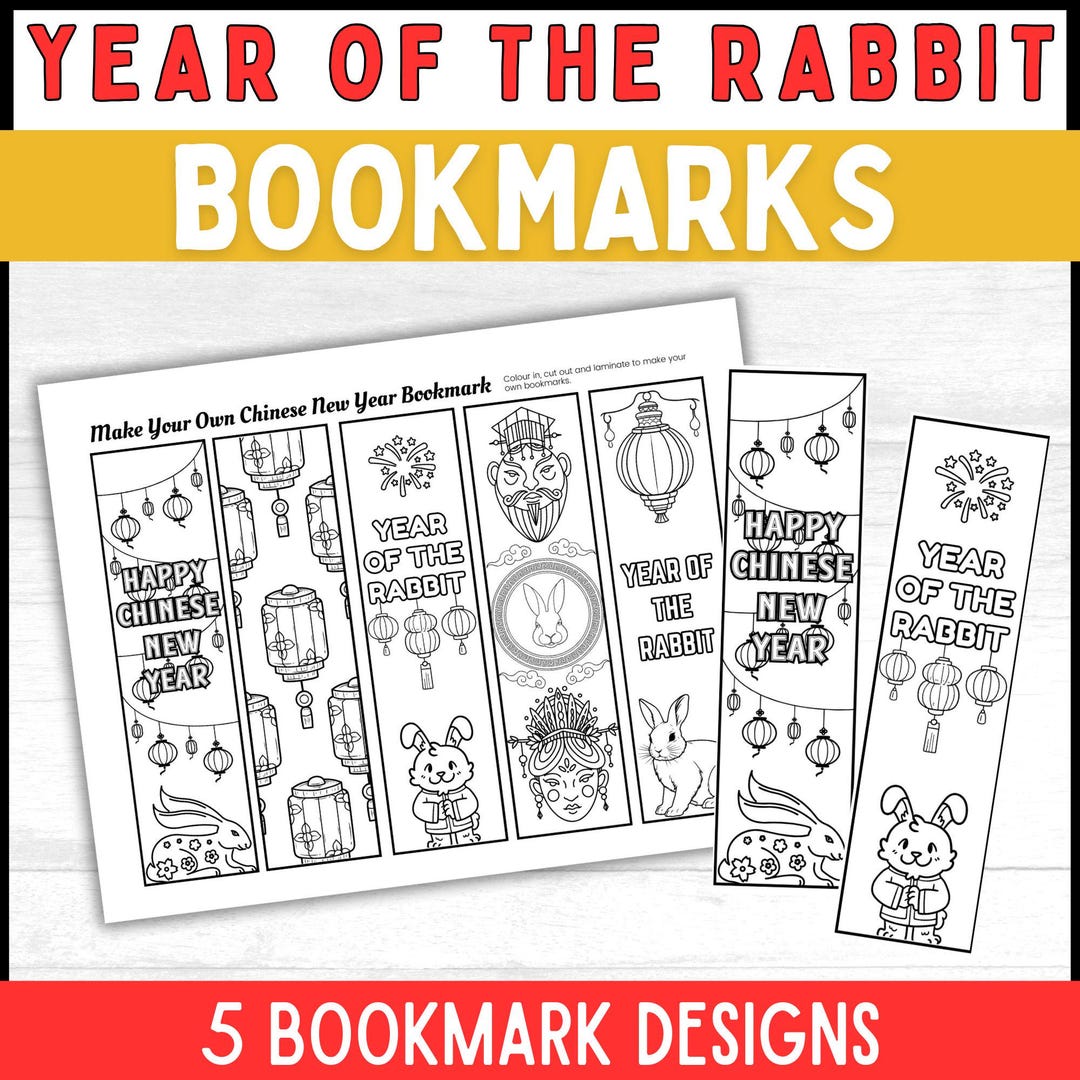 Year of the Rabbit Chinese New Year Coloring Bookmarks Printable Year ...