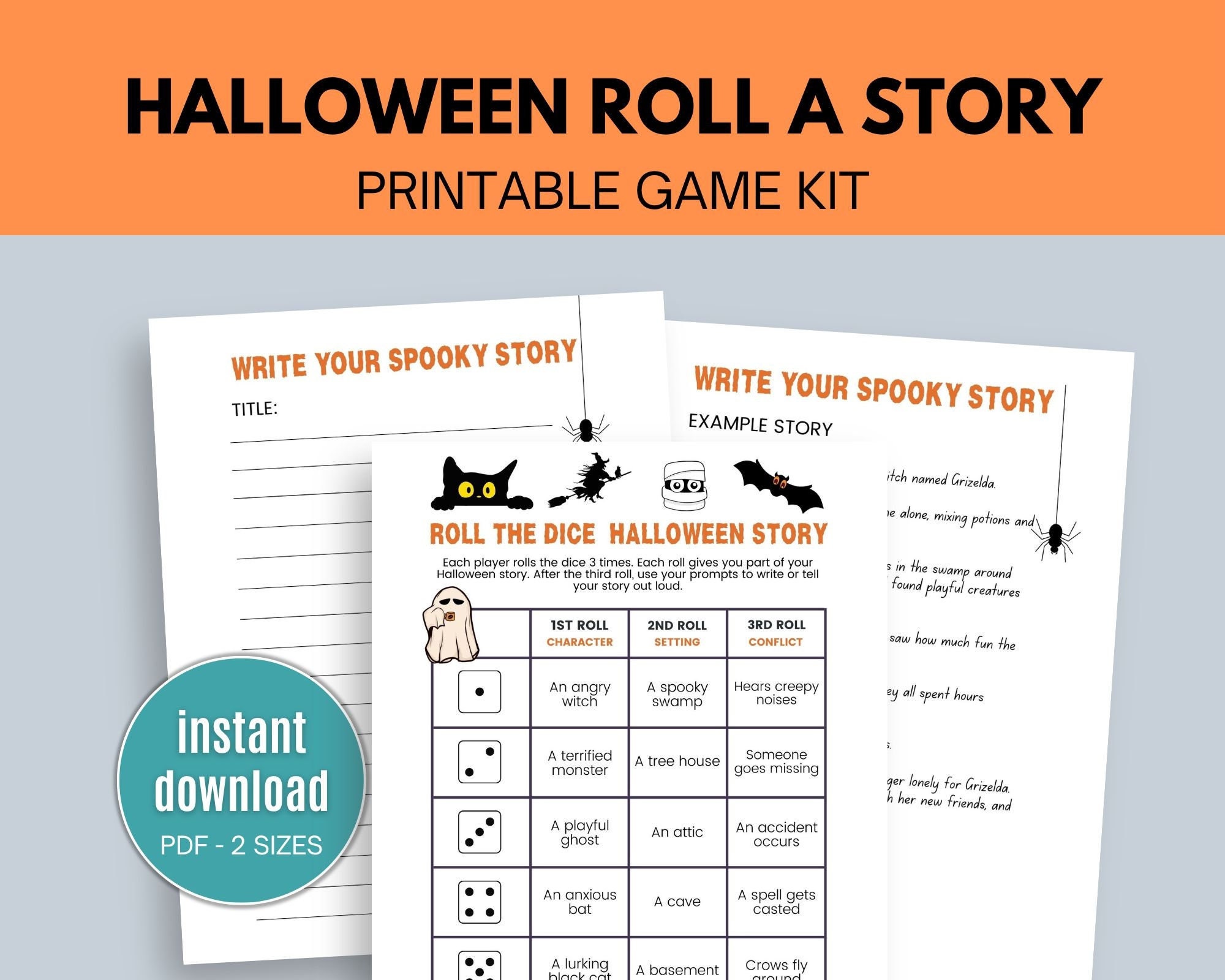 Halloween Roll A Story Game Printable Halloween Game for - Etsy