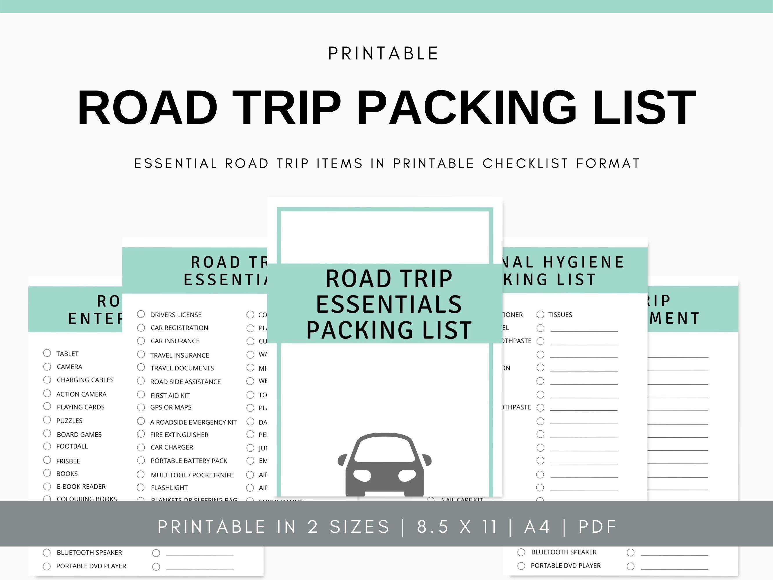 Road Trip Packing List Printable Family Road Trip Essentials Printable ...