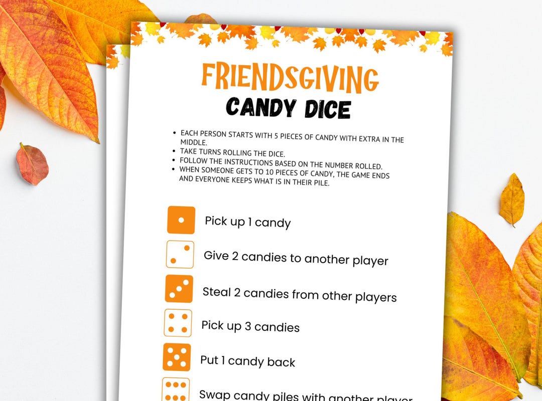 Friendsgiving Candy Dice Game Printable Thanksgiving Game Thanksgiving ...