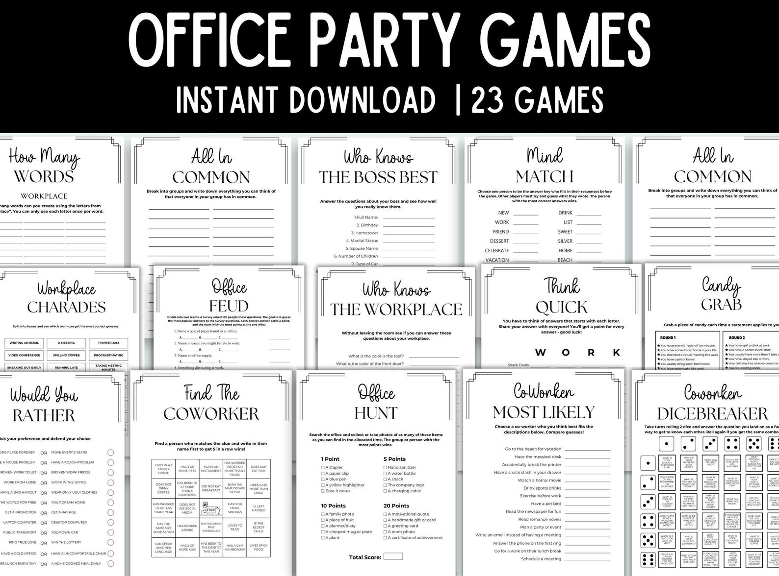 Office Party Games Printable Team Building Games Office Games Staff ...