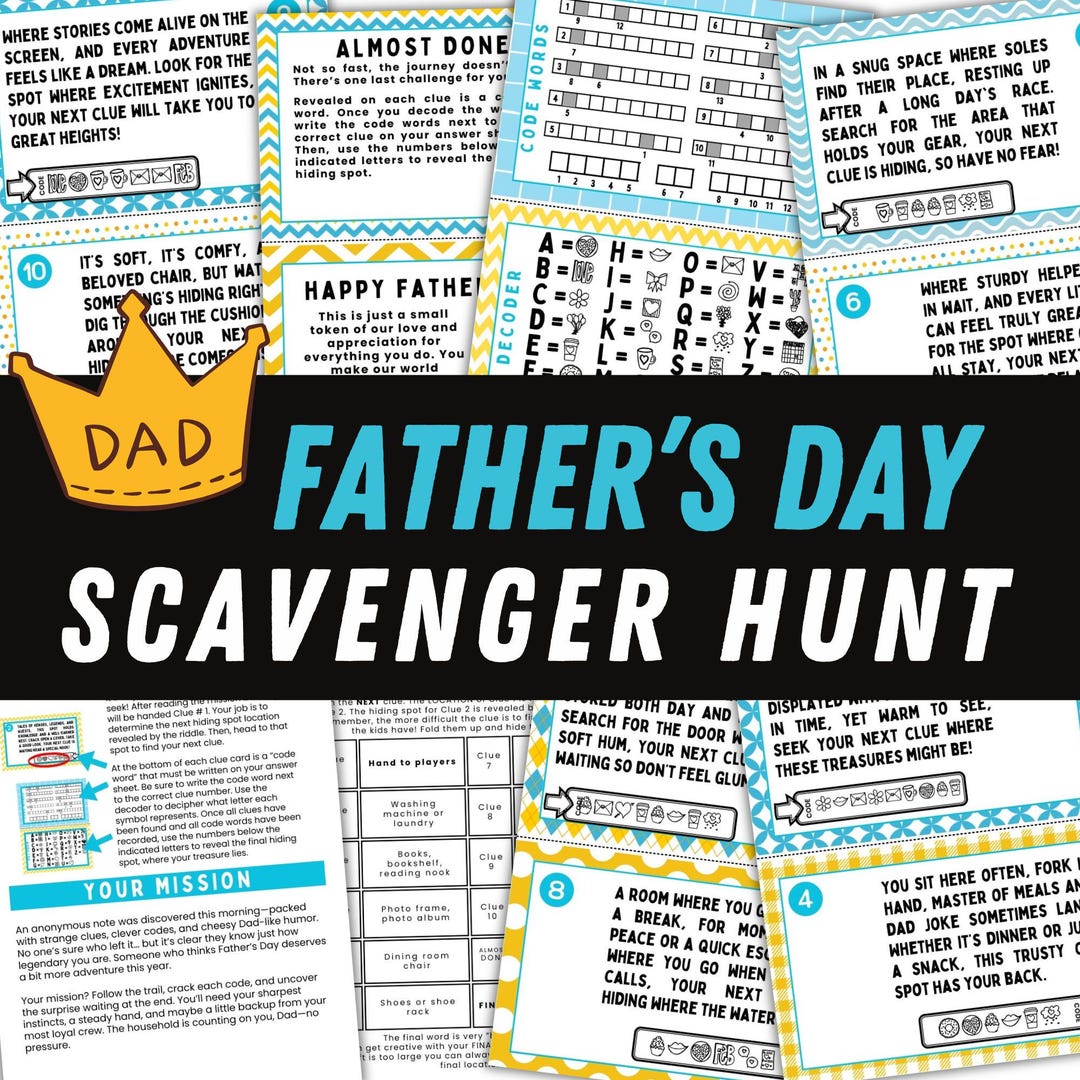 Fathers Day Scavenger Hunt Printable Father's Day Treasure Hunt Clues ...