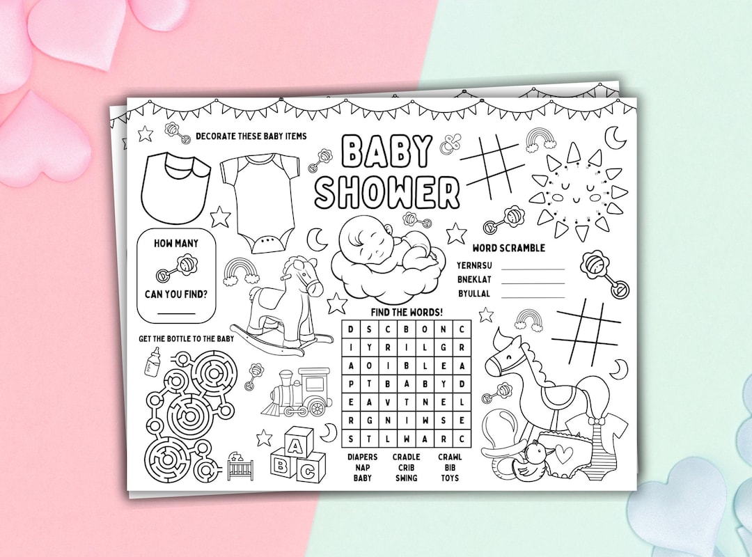 Baby Shower Activity Placemat Printable Baby Shower Coloring for Kids ...
