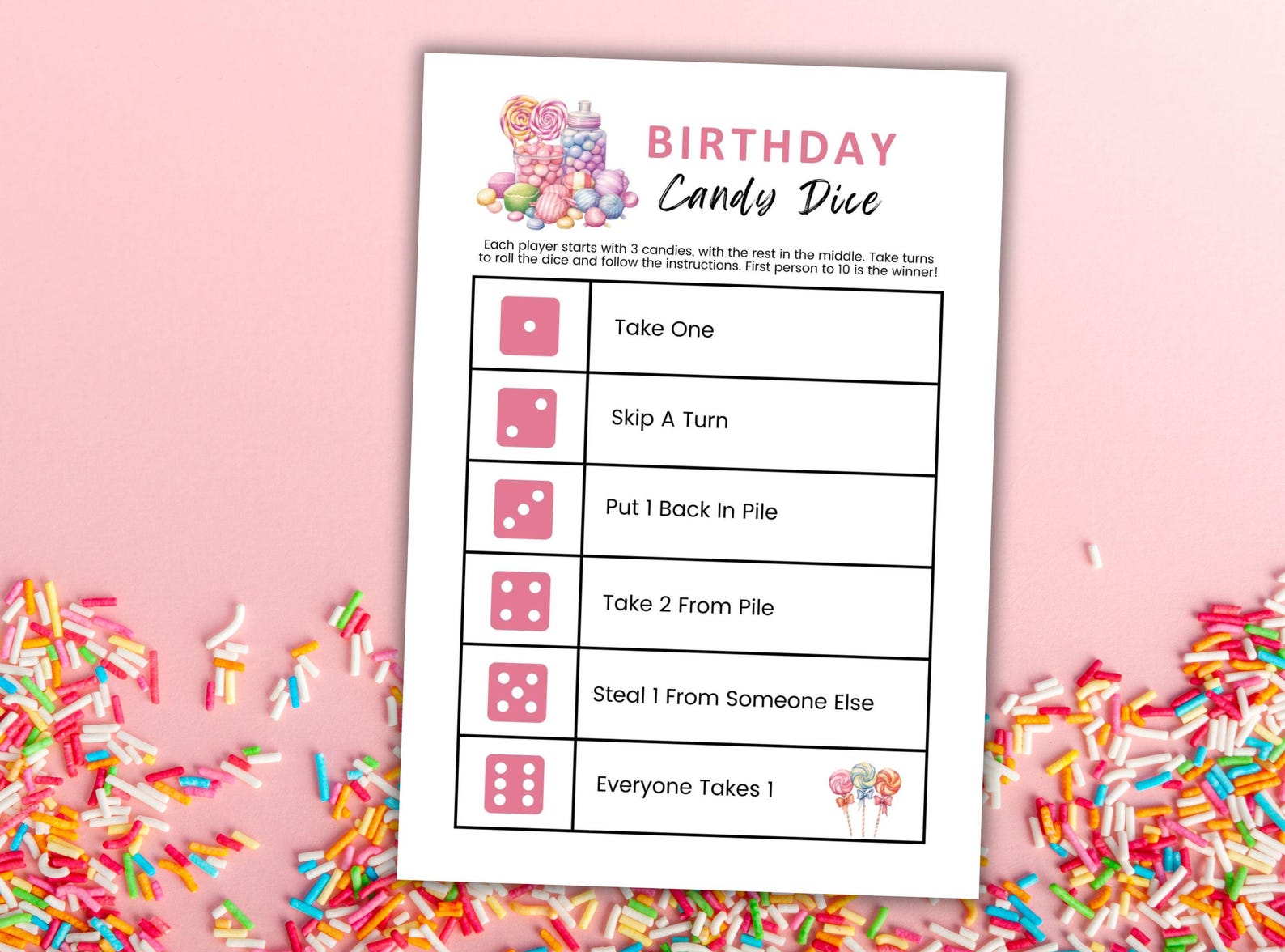 Birthday Candy Dice Game Printable Birthday Party Game for Kids ...
