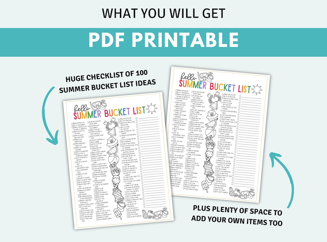 Summer Bucket List Printable Summer Activities for Kids Family Bucket ...