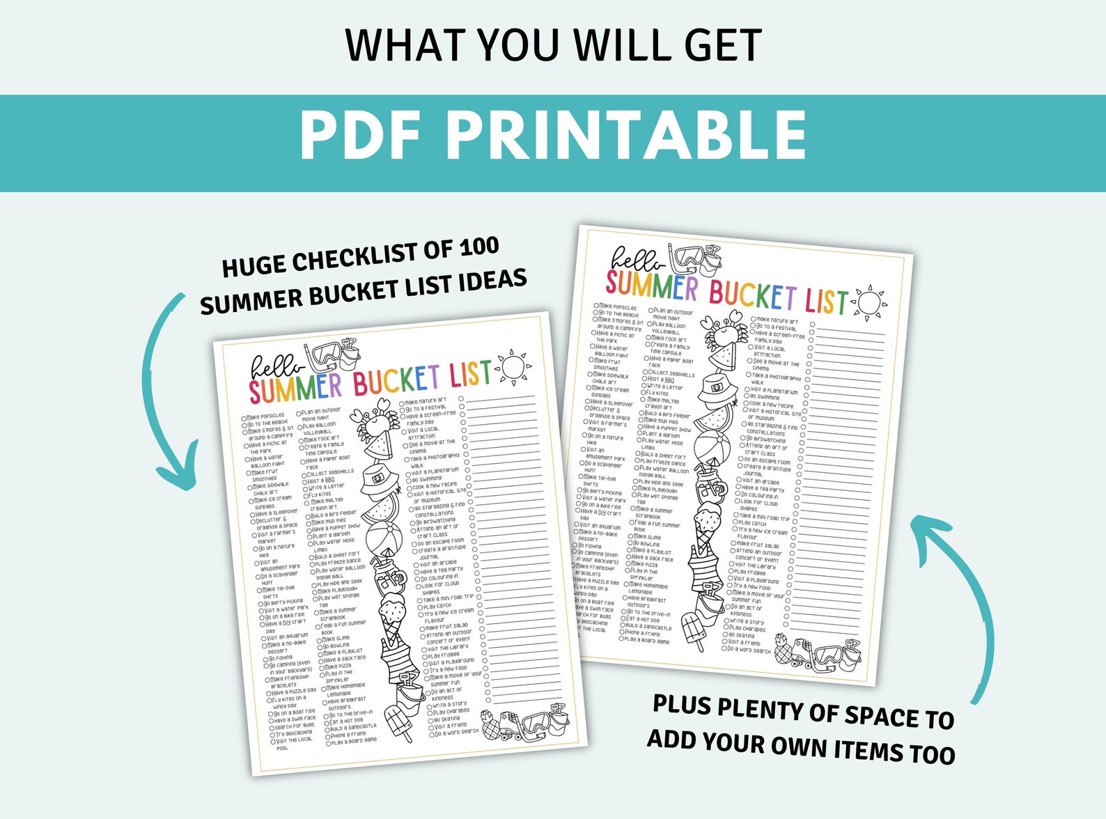 Summer Bucket List Printable Summer Activities for Kids Family Bucket ...