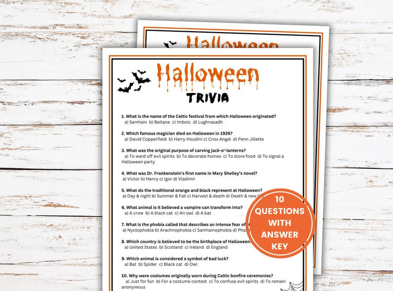 Halloween Trivia Game Printable Halloween Trivia Night Halloween Quiz ...