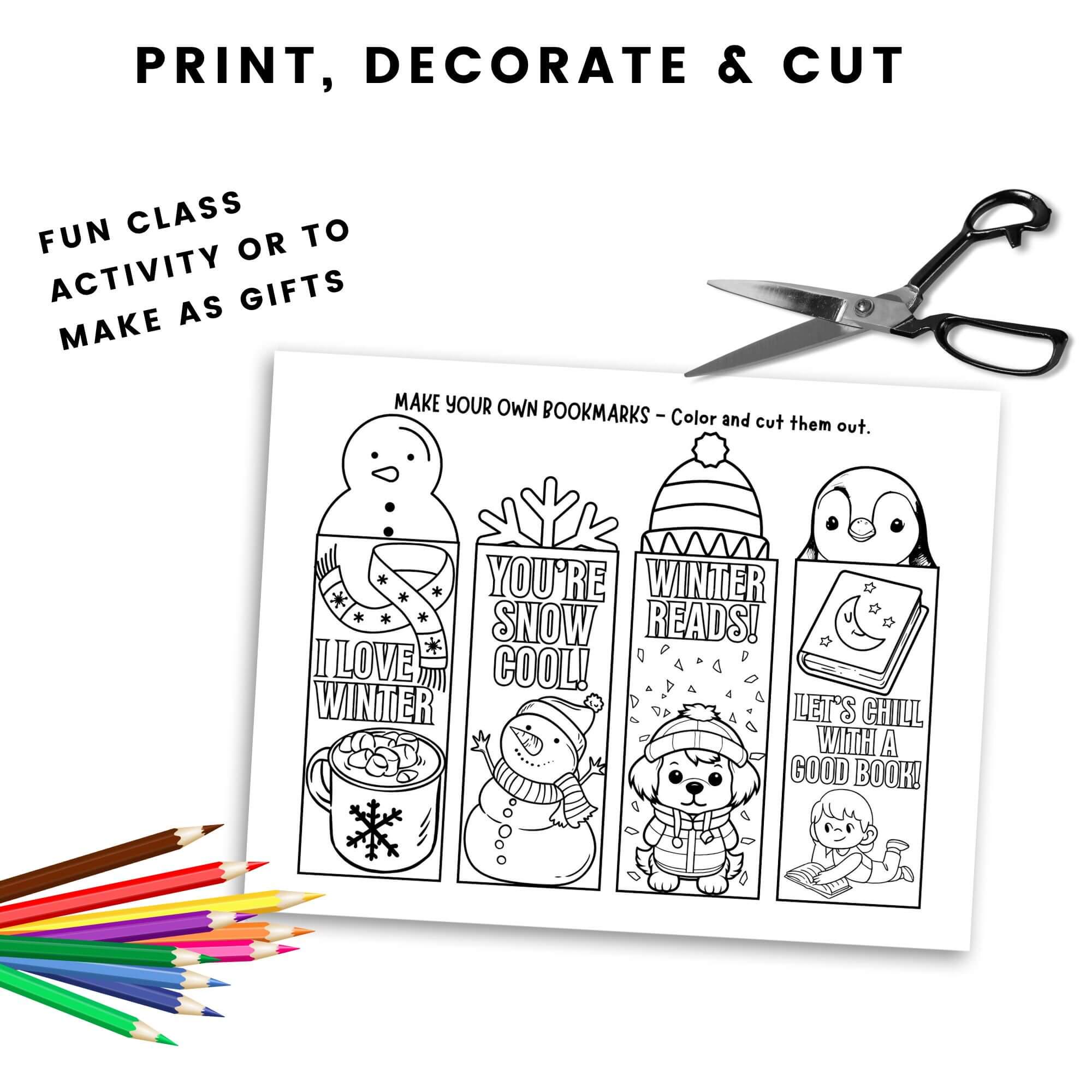 Winter Bookmarks Printable Coloring Bookmarks for Kids Printable Winter ...