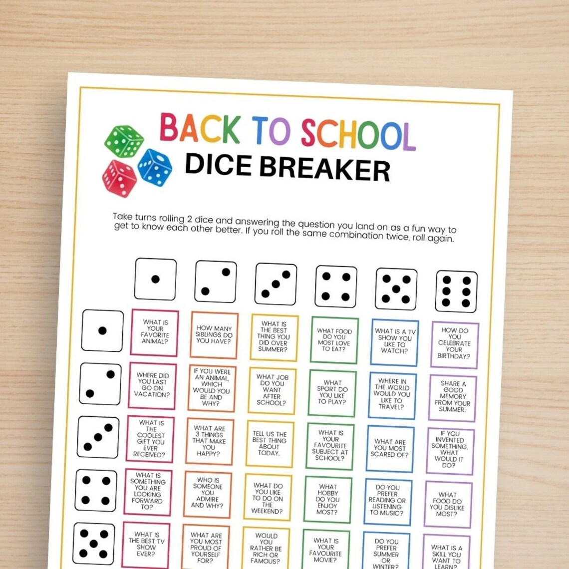 Back to School Game Printable Ice Breaker Game 1st Day of School ...