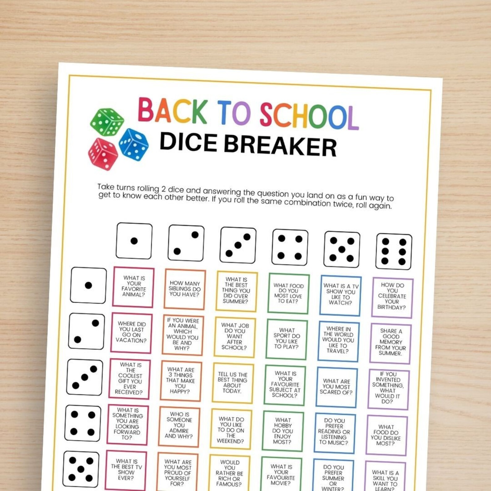 Back to School Game Printable Ice Breaker Game 1st Day of School ...