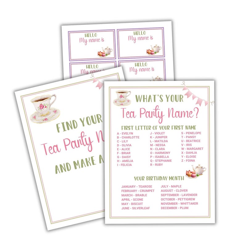 What's Your Tea Party Name Party Game Printable Tea Party Game Tea ...