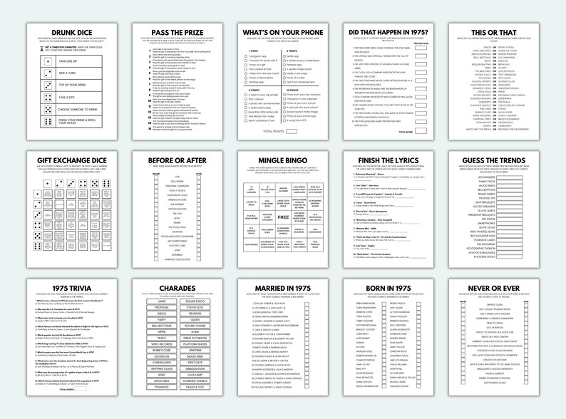 50th Reunion Games Printable Class of 1975 Games Graduated in 1975 ...