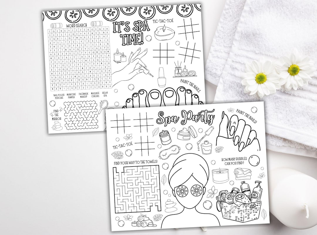 Spa Party Activity Placemat Printable Spa Party Coloring Placemat ...