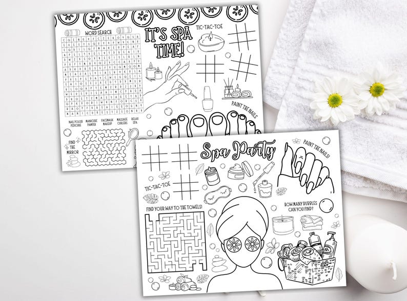 Spa Party Activity Placemat Printable Spa Party Coloring Placemat ...