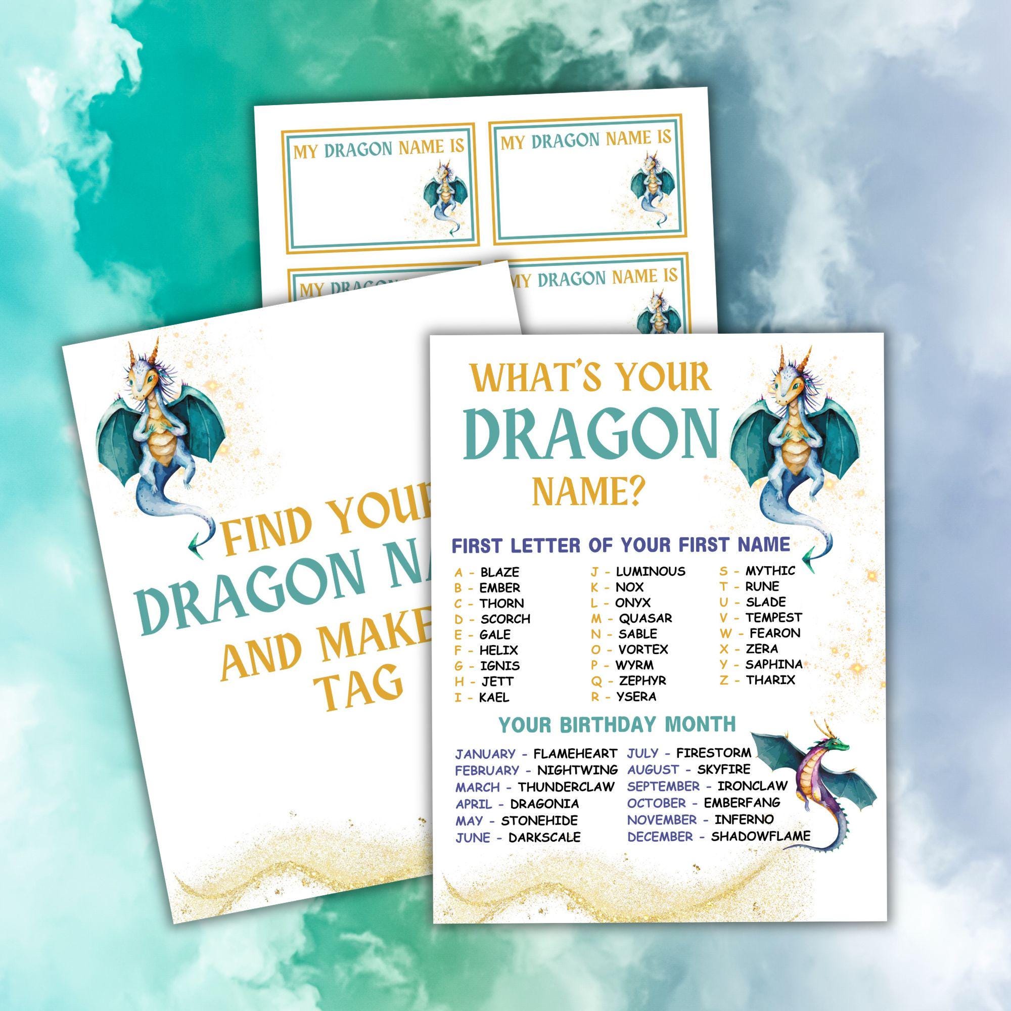 What's Your Dragon Name Party Game Printable Dragon Game Dragon Name ...