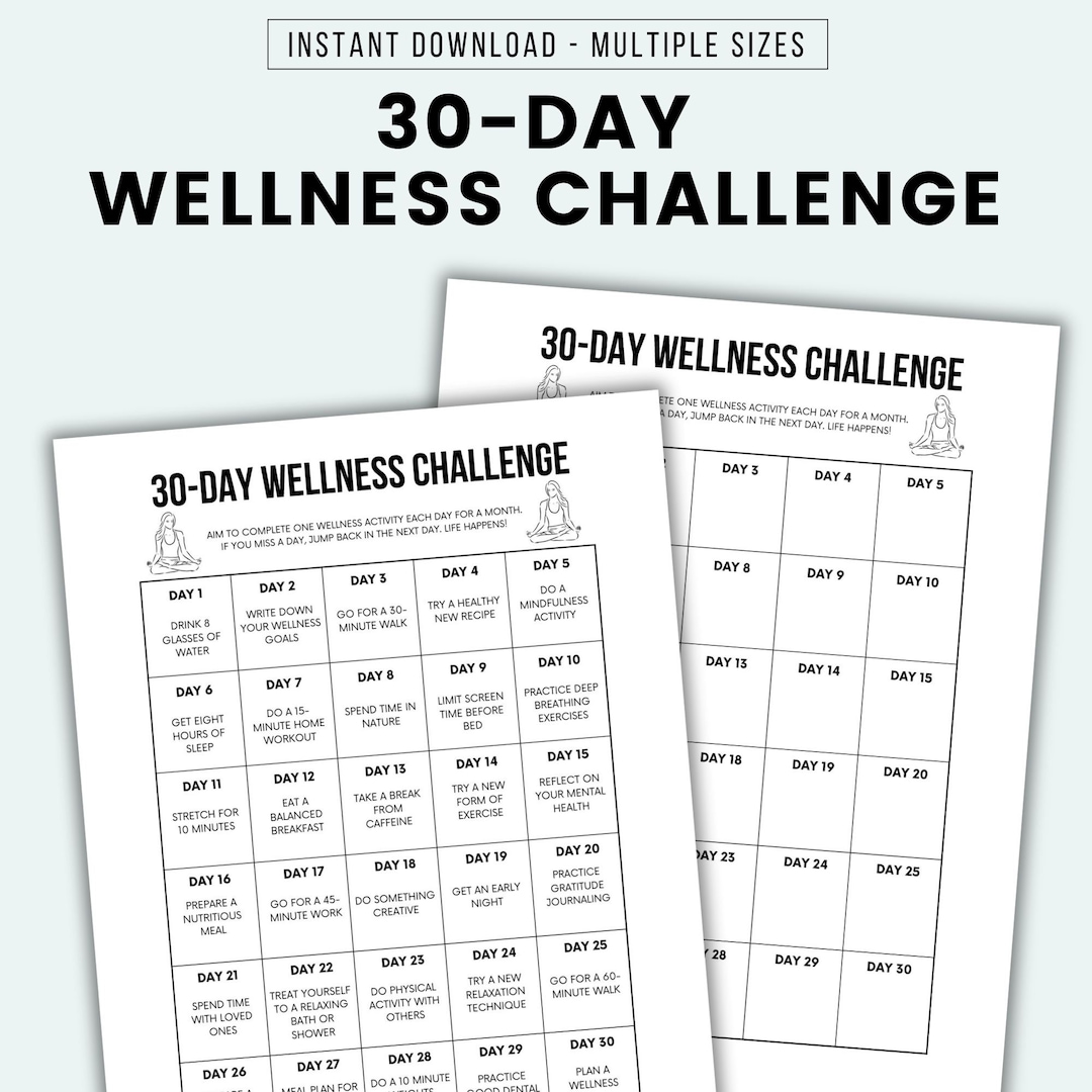 30 Day Wellness Challenge Printable Wellbeing Challenge Tracker ...