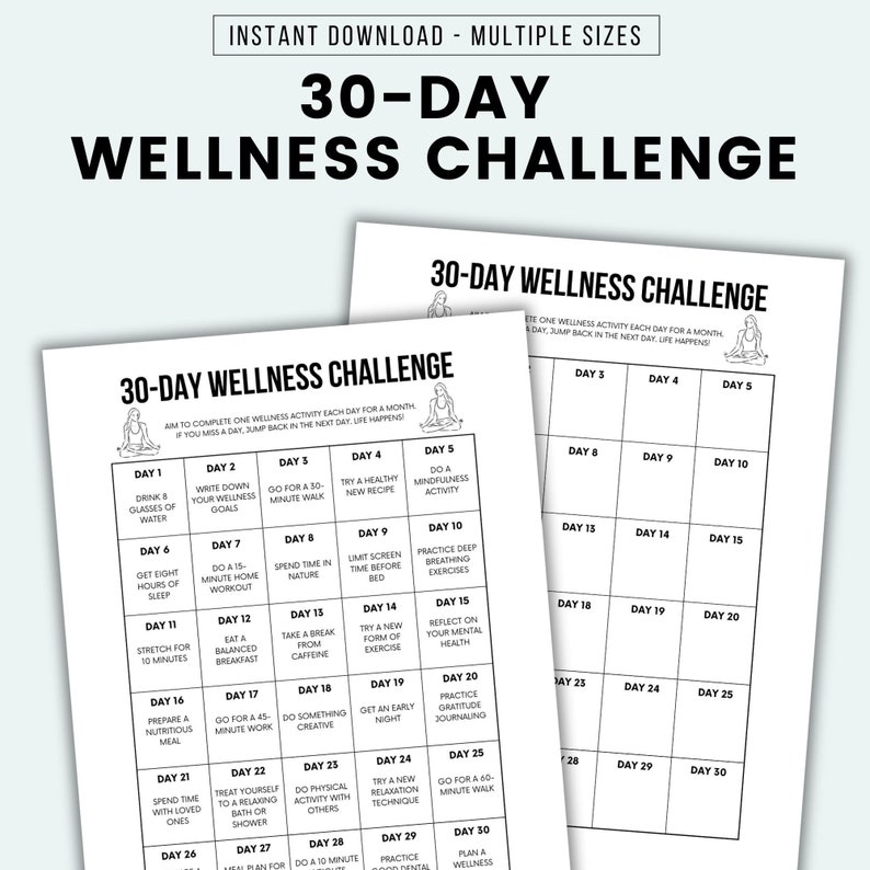 30 Day Wellness Challenge Printable Wellbeing Challenge Tracker ...
