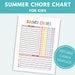 Summer Chore Chart for Kids Daily Summer Schedule Summer Routine Summer ...
