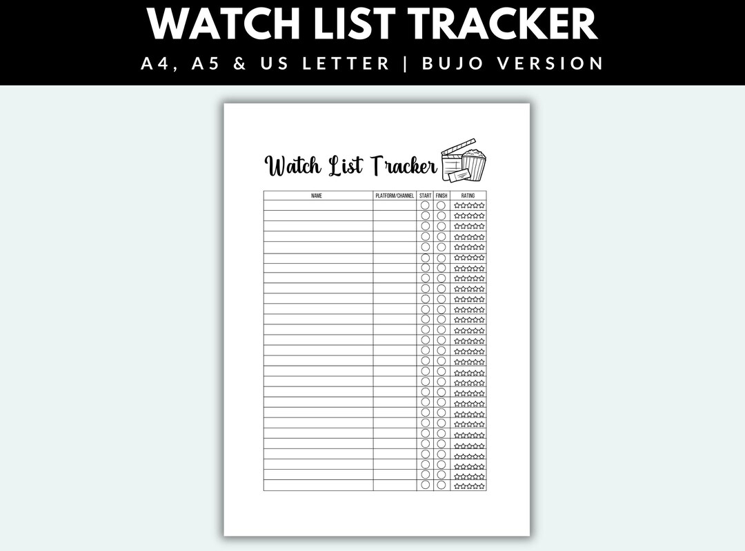 Watchlist Tracker Shows to Watch Printable Bullet Journal Page PDF TV ...