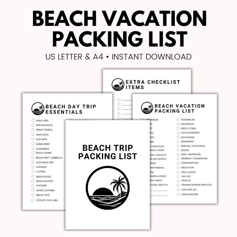 Beach Packing List Printable Beach Vacation Packing List Beach Day Trip ...
