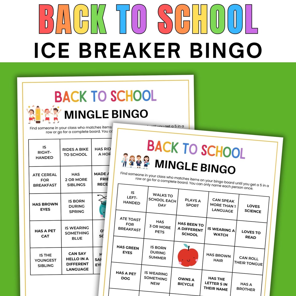 Back to School Mingle Bingo Game First Day of School Activity Printable ...