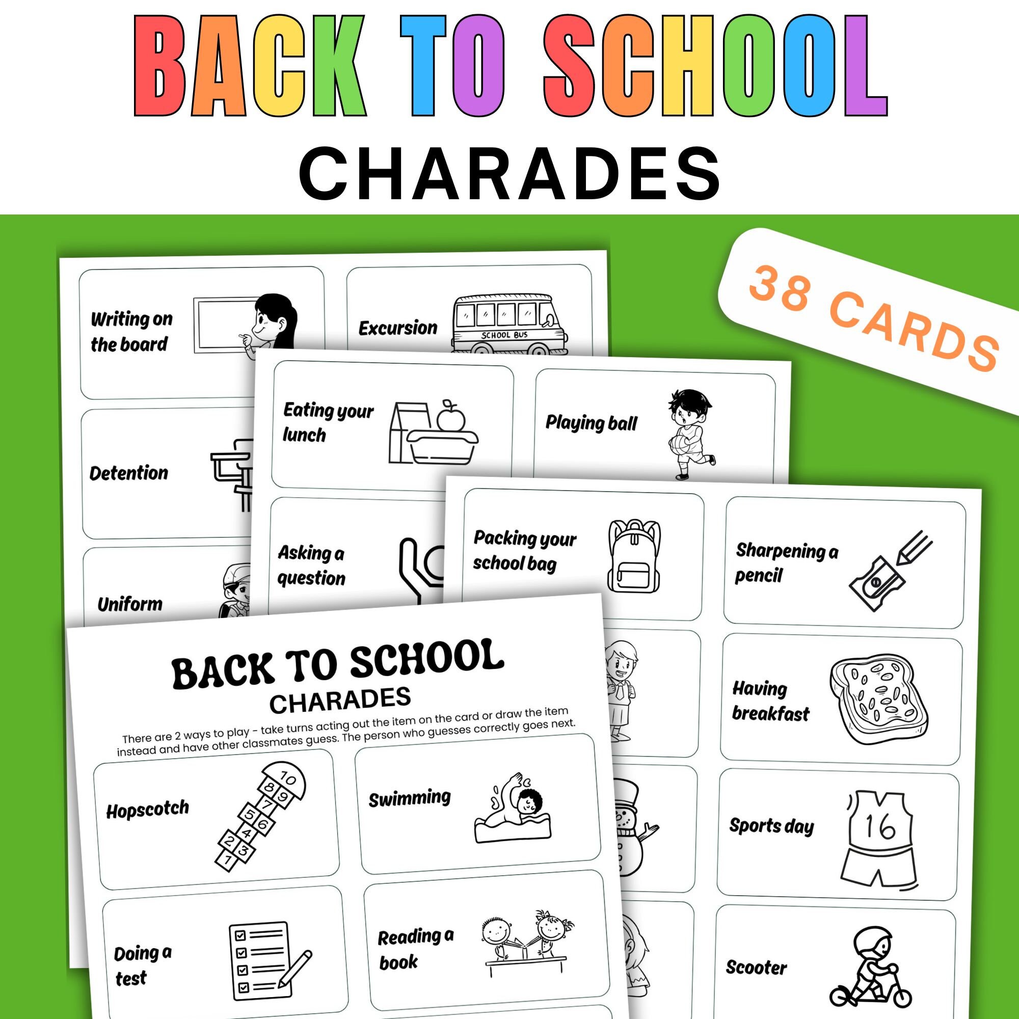 Back to School Charades Game Printable Icebreaker Game for Kids First ...