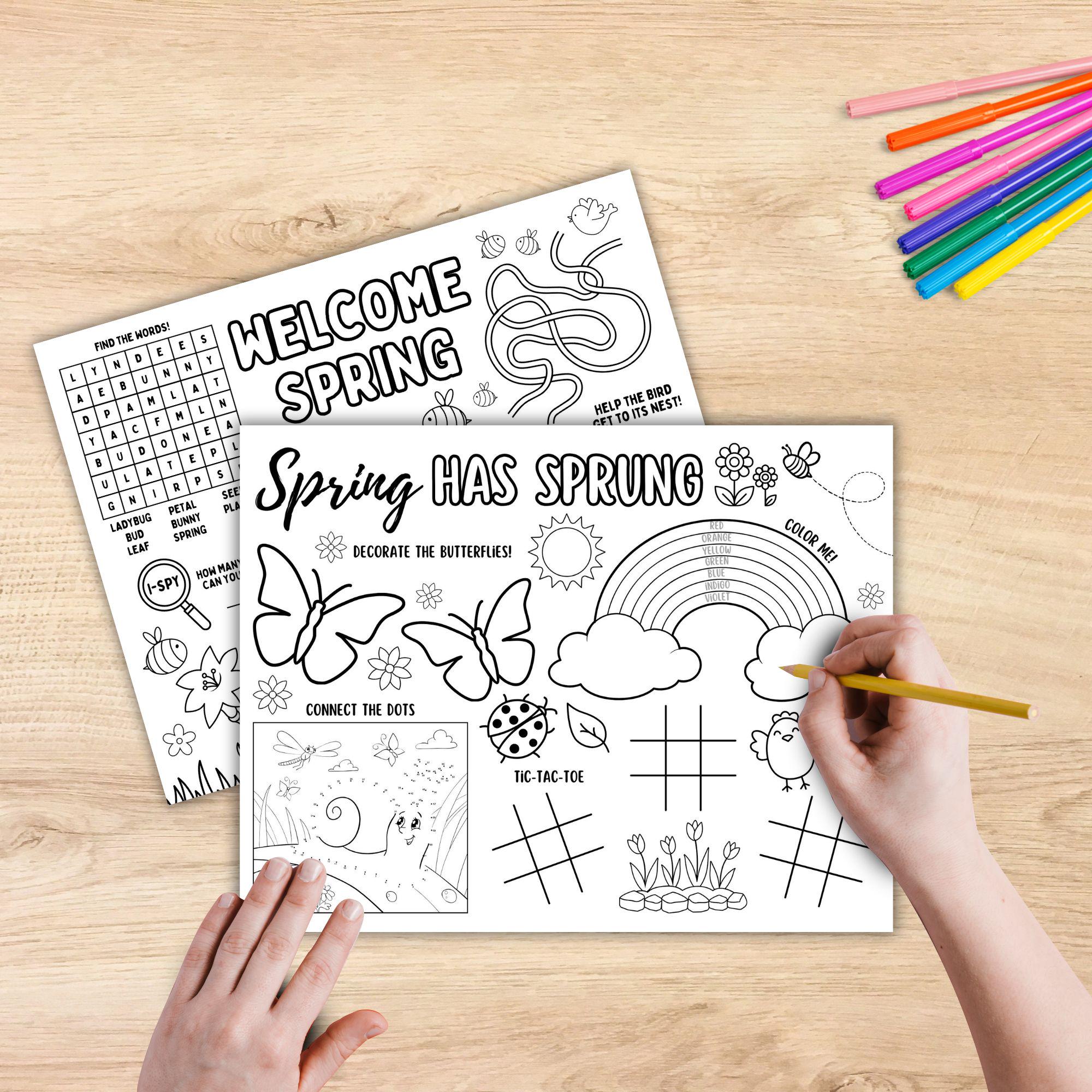 Spring Activity Placemat Printable Spring Coloring Placemats Spring ...