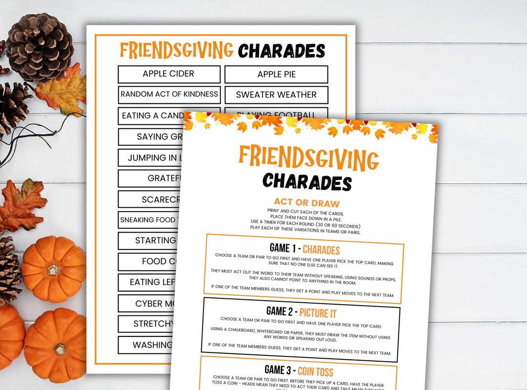 Friendsgiving Charades Game Printable Friendsgiving Game Family ...