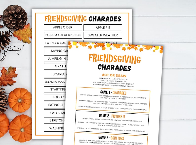 Friendsgiving Charades Game Printable Friendsgiving Game Family ...