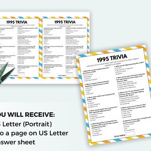 1995 Trivia Game Printable 30th Birthday Games Born in 1995 Game ...